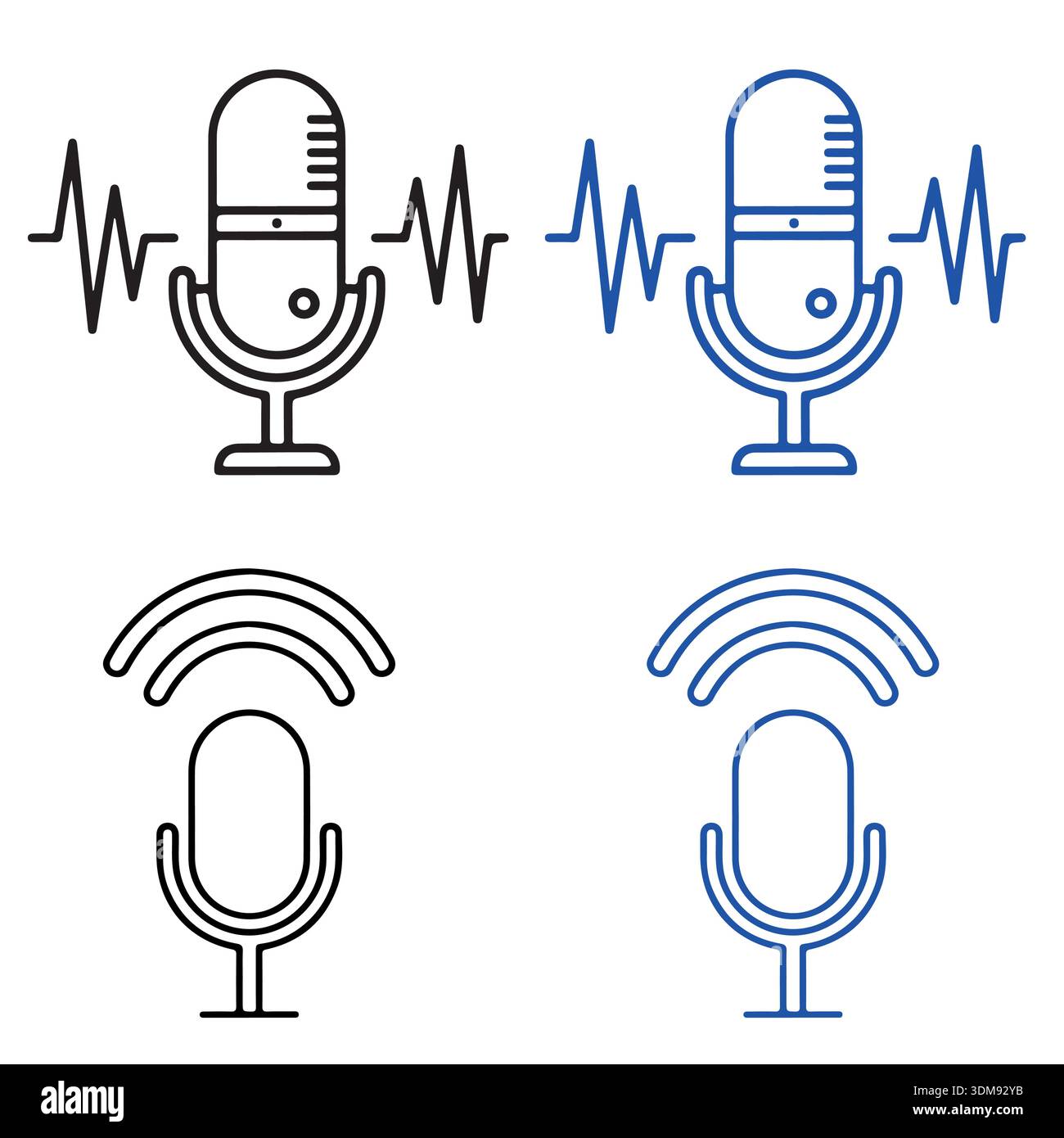 Collection of Minimalist Microphone Icons with Sound Wave and Wireless ...
