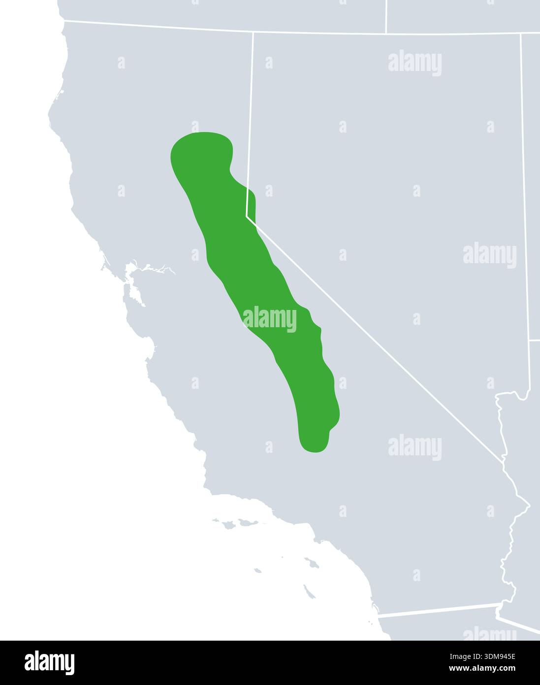 Sierra Nevada, political map. Mountain range in Western United States ...
