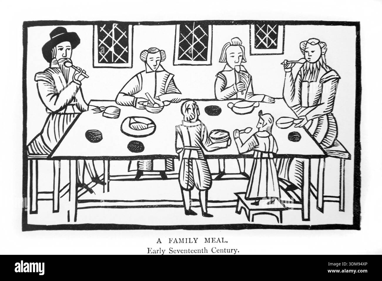Illustration of A Puritan Family Meal early 17th Century from the 1898 ...