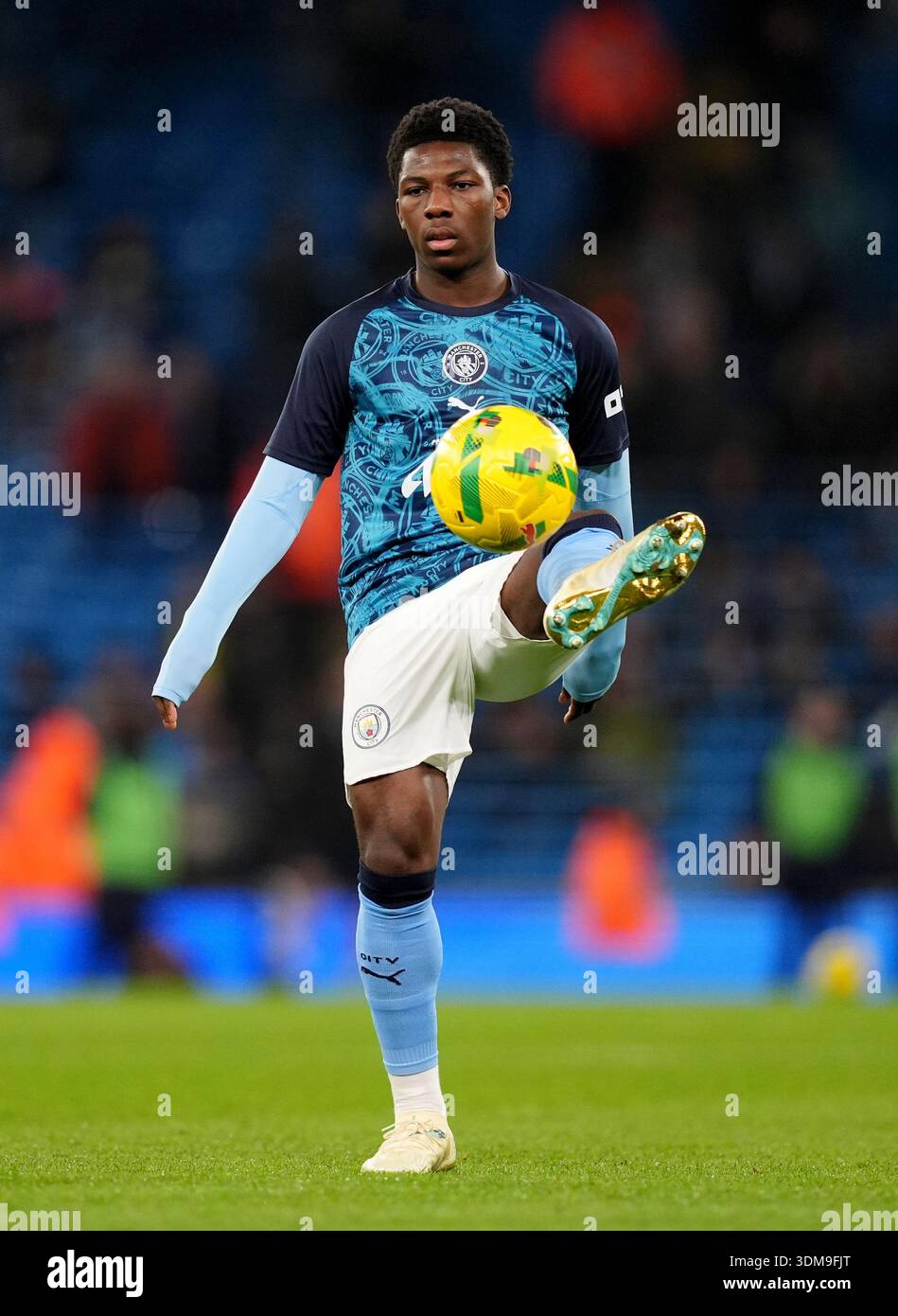Manchester City's Ryan McAidoo before the Carabao Cup semi-final ...