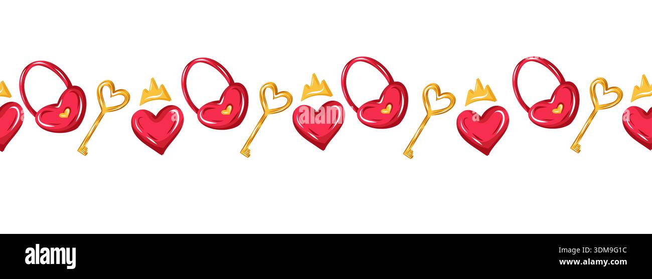 Red heart locks, golden keys and glossy hearts with crown. Vector ...