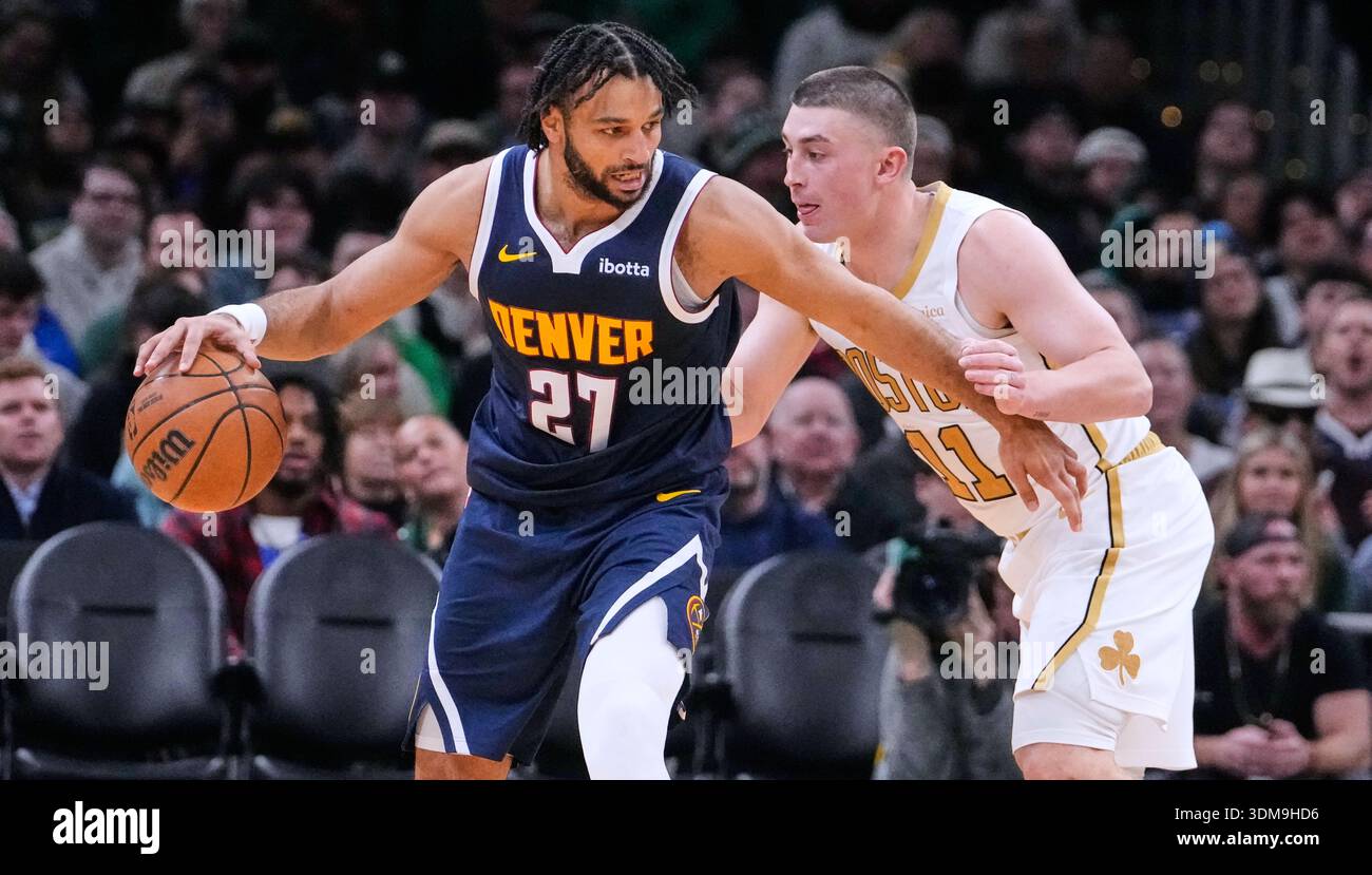Denver Nuggets guard Jamal Murray (27) drives against Boston Celtics ...