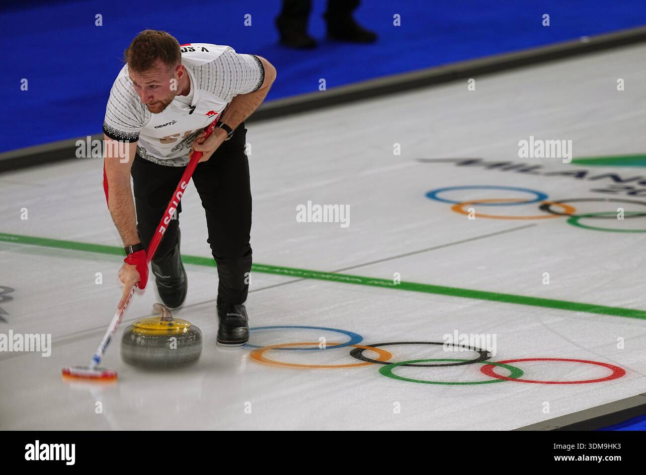 Switzerland's Yannick Schwaller in action, during the mixed doubles ...