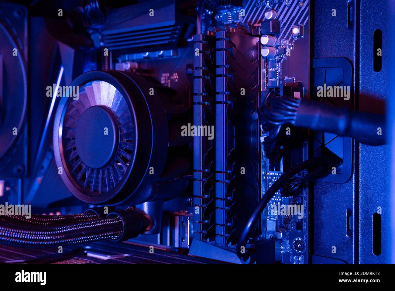 Close up of desktop computer motherboard with dual memory modules ...