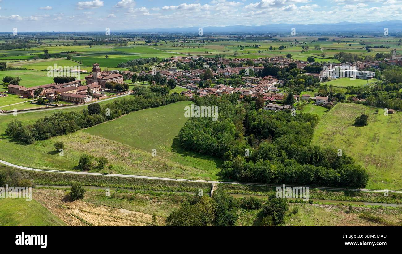 Procaccini castle and Village of Chignolo Po and the fertile Po Valley ...