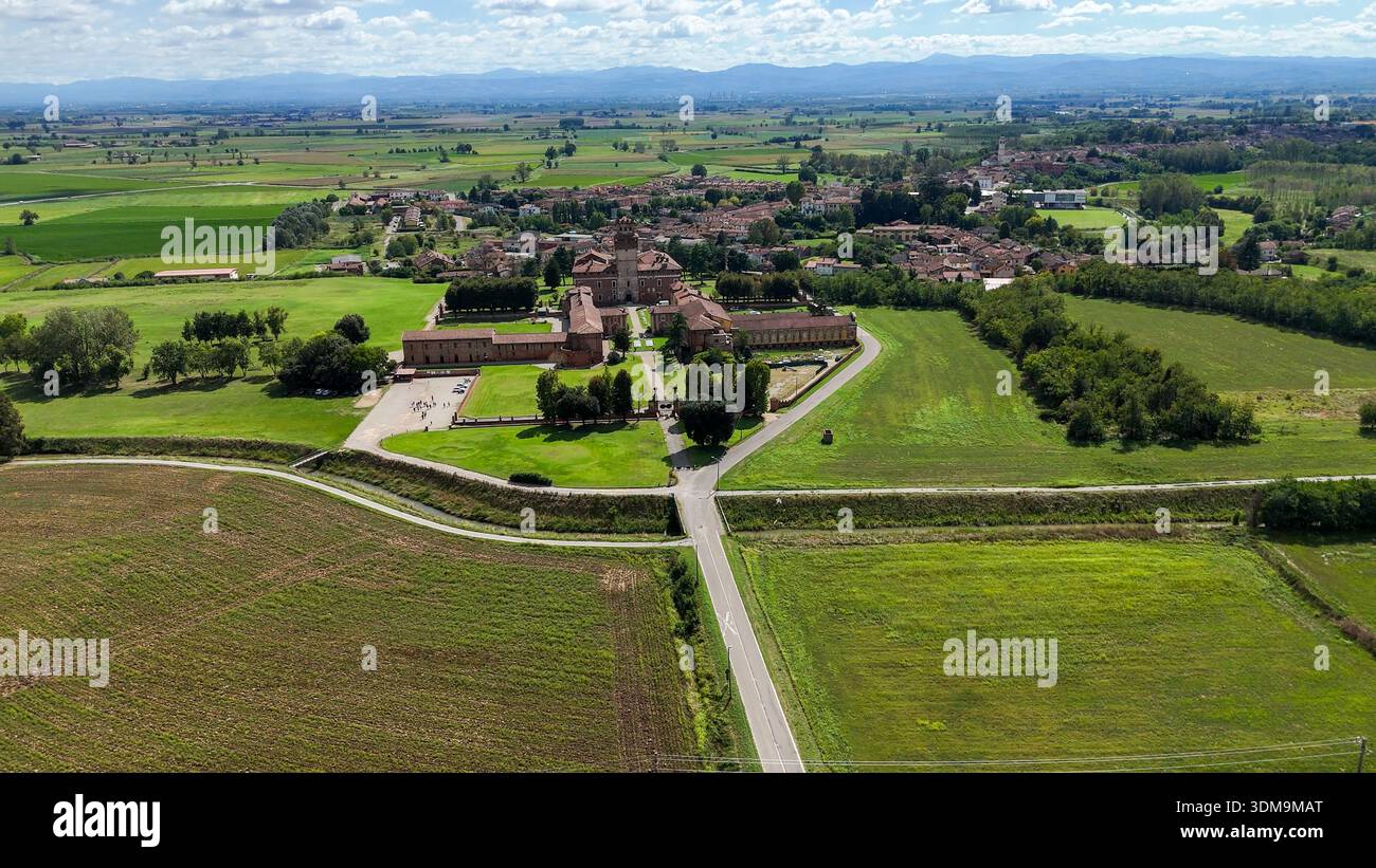Procaccini castle and Village of Chignolo Po and the fertile Po Valley ...