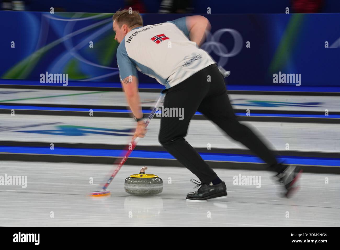 Switzerland's Yannick Schwaller in action, during the mixed doubles ...