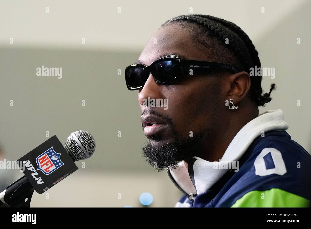 Seattle Seahawks' Demarcus Lawrence speaks during a news conference on ...