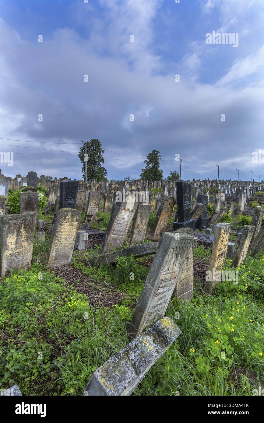 Old tombstones with colorful symbols at the Jewish Cemetery, Czernowicz ...