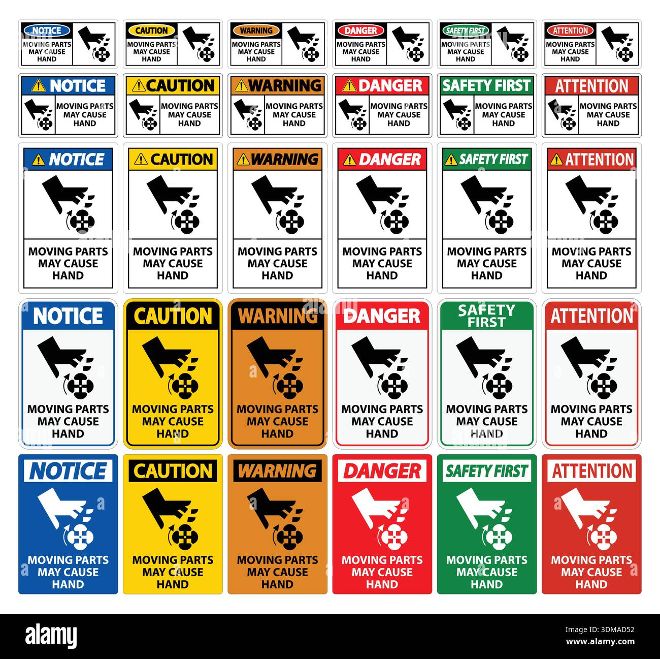 A collection of safety signs displaying various warnings and notices ...