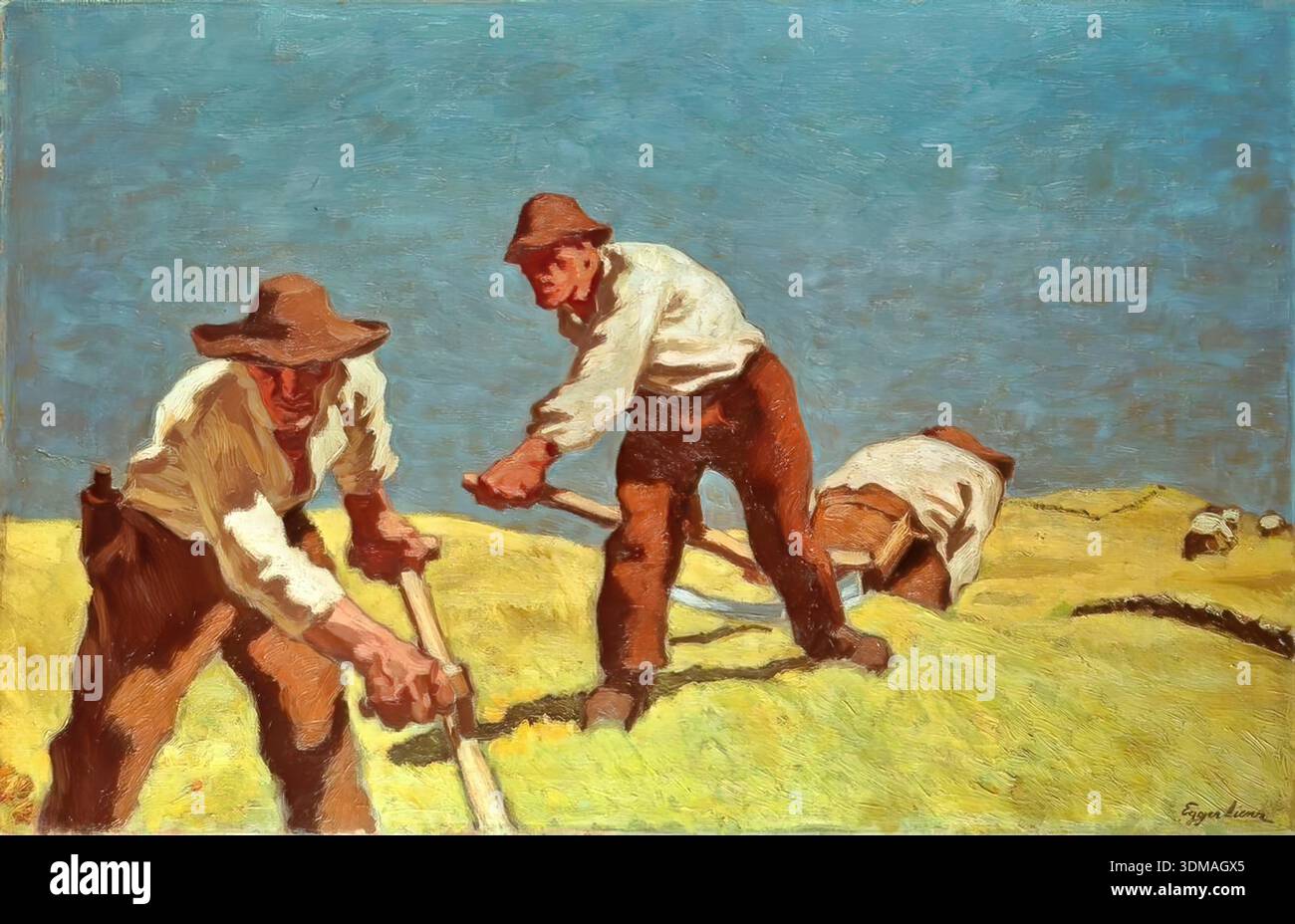 Mowing Mountain Farmers (Mhende Bergbauern), 1910 painting by Albin ...