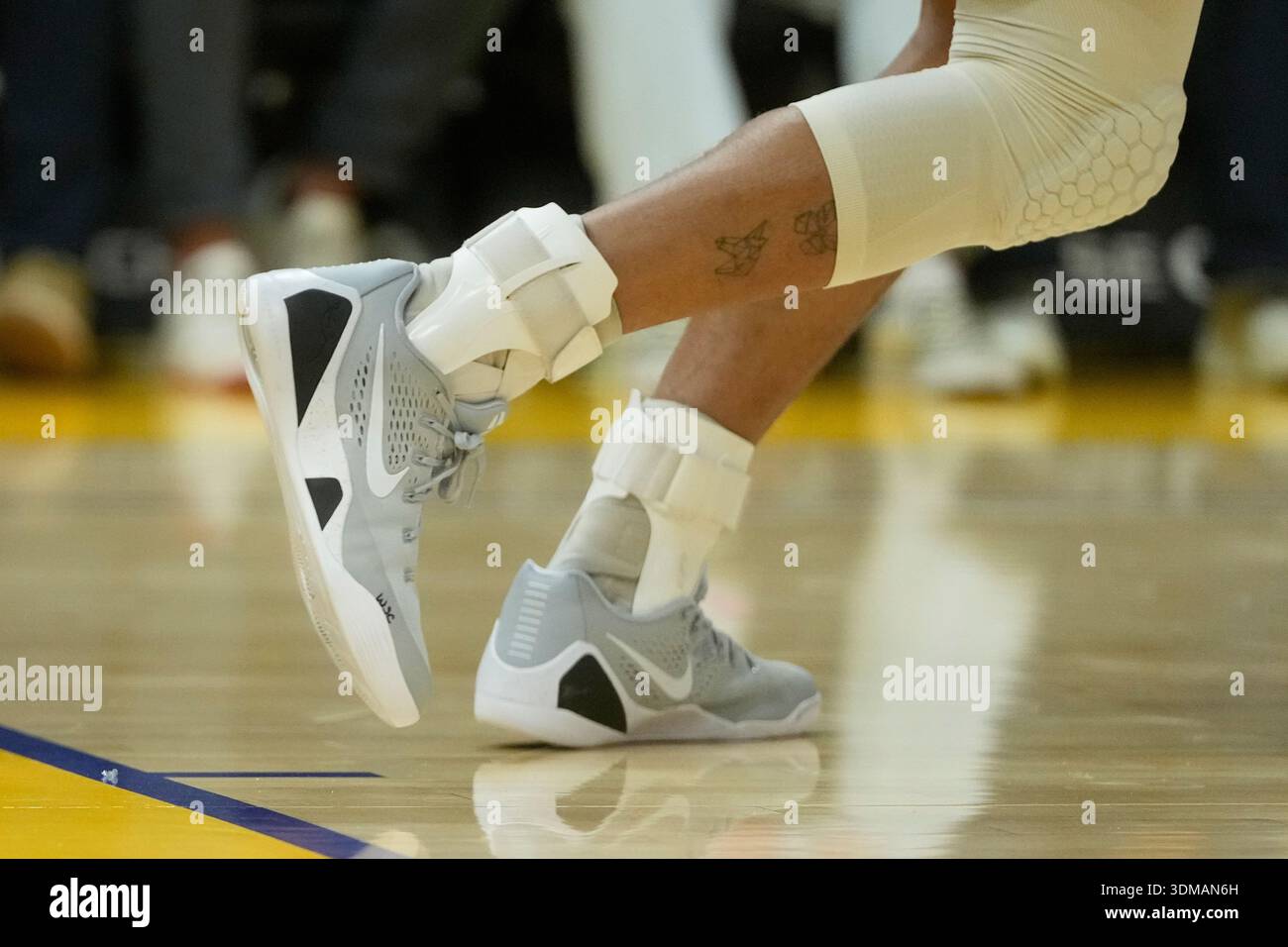 The shoes of Golden State Warriors guard Stephen Curry are shown during ...
