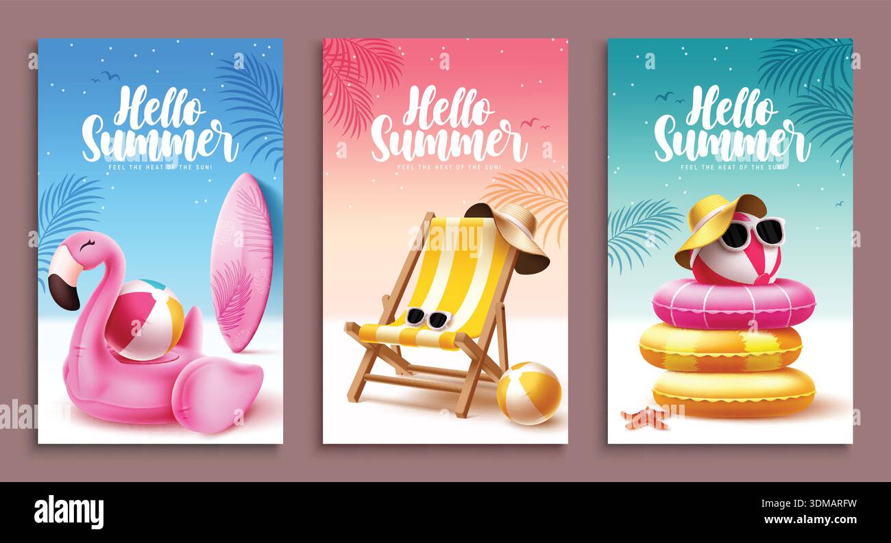 Hello Summer greeting clipart poster set. Hello Summer greeting text ...