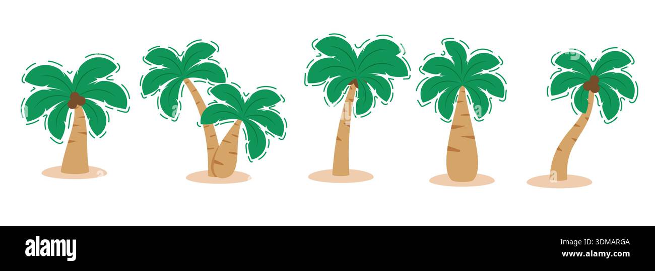 Palm tress cartoon clipart set. Tropical Palm trees drawing cartoon ...