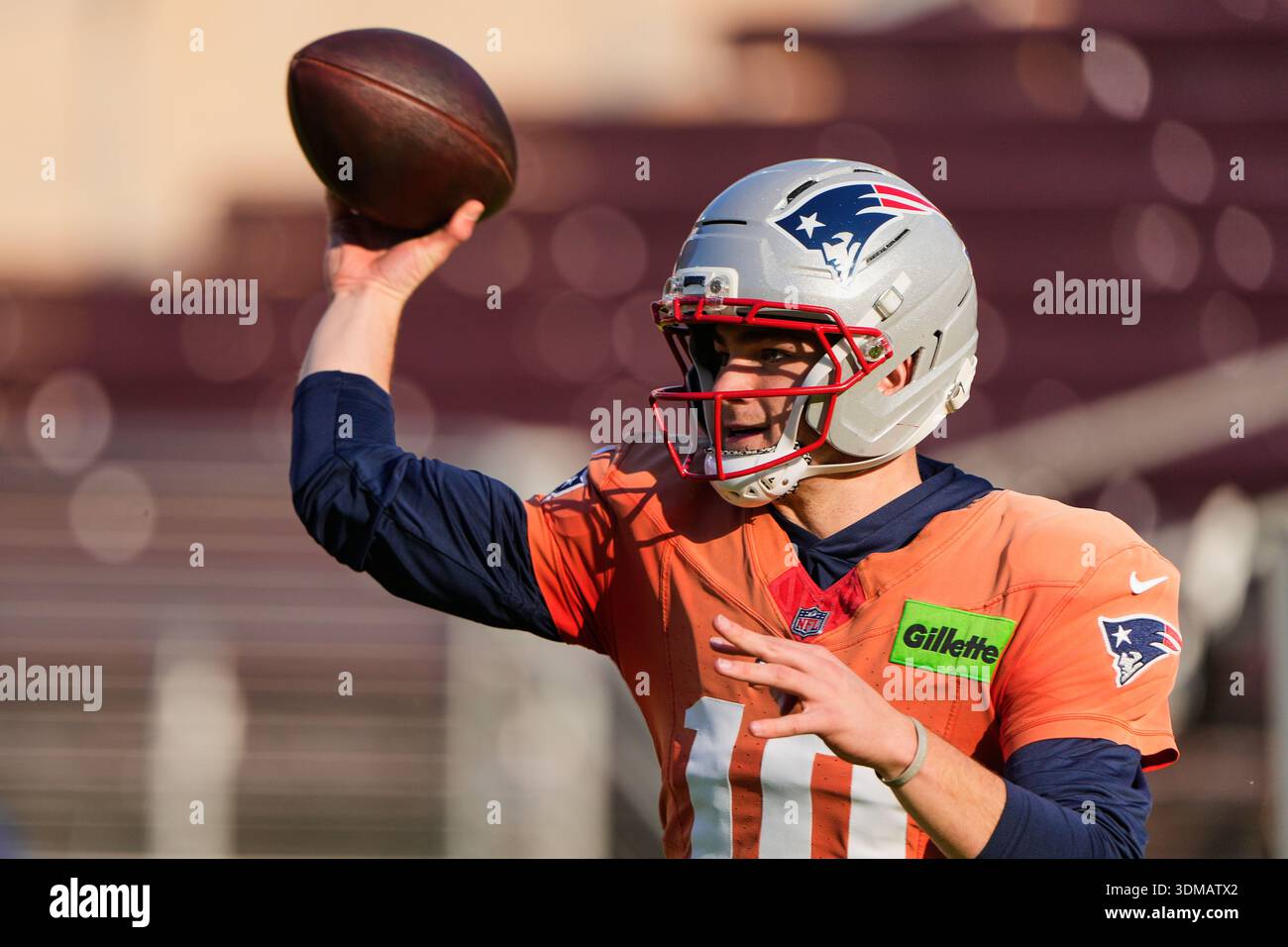New England Patriots quarterback Drake Maye looks to pass during ...