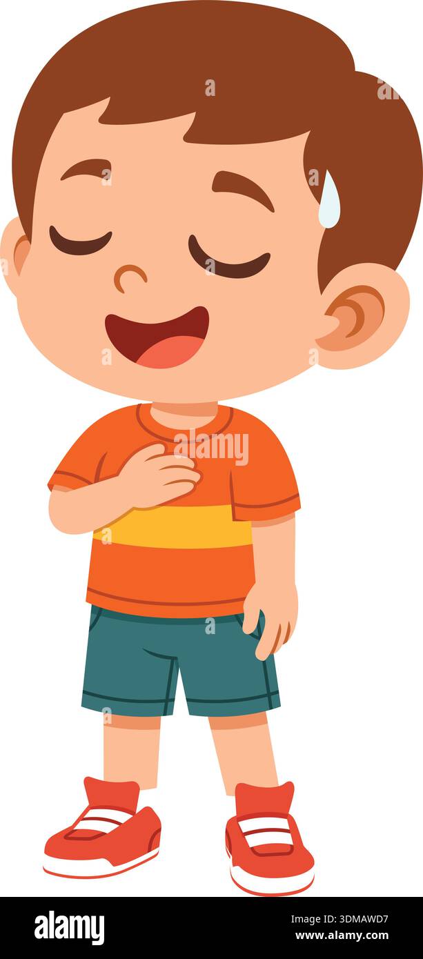 Flat vector illustration of a boy character showing a relieved facial ...