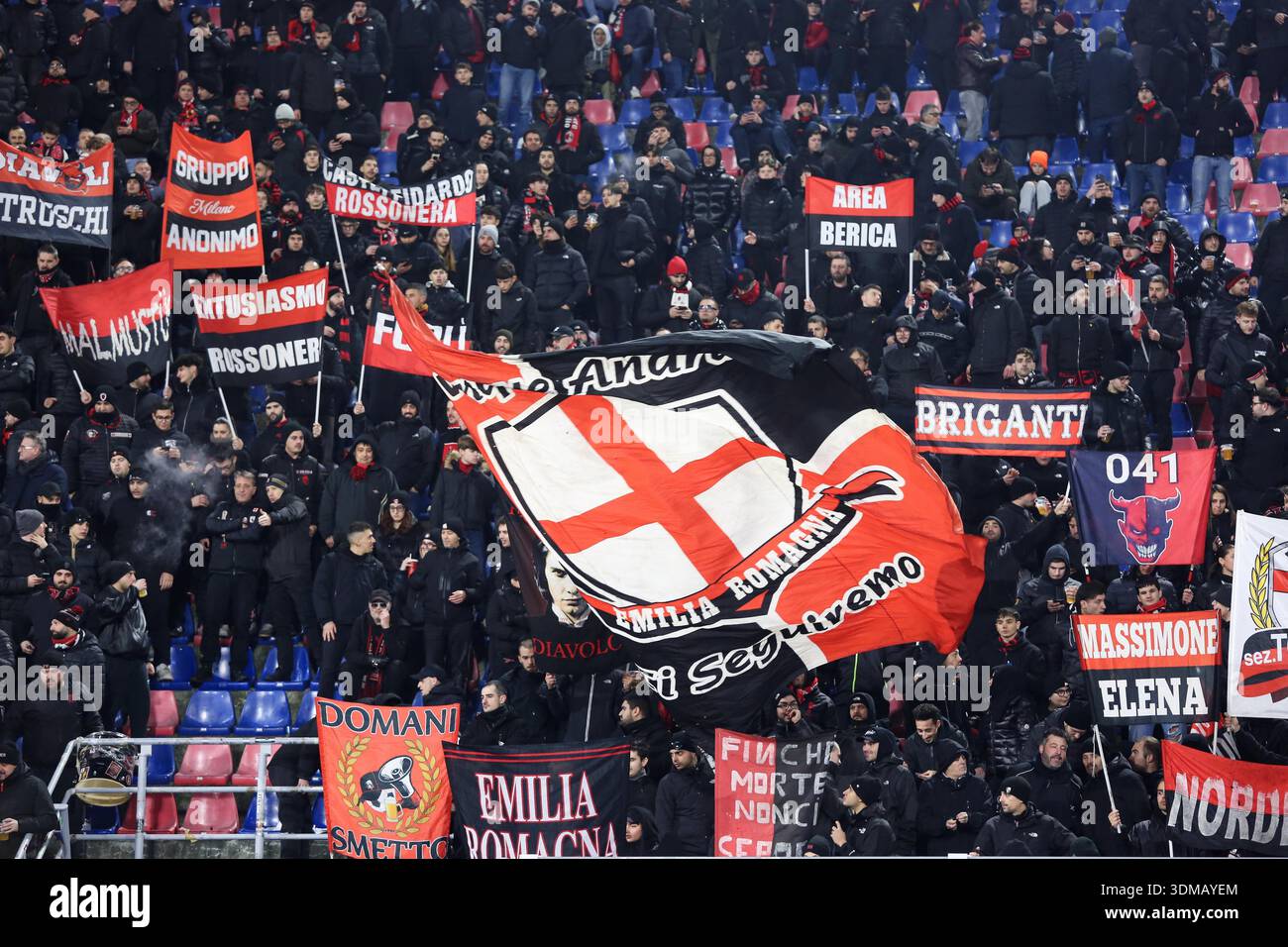 AC Milan supporters shows banners during Bologna FC vs AC Milan ...