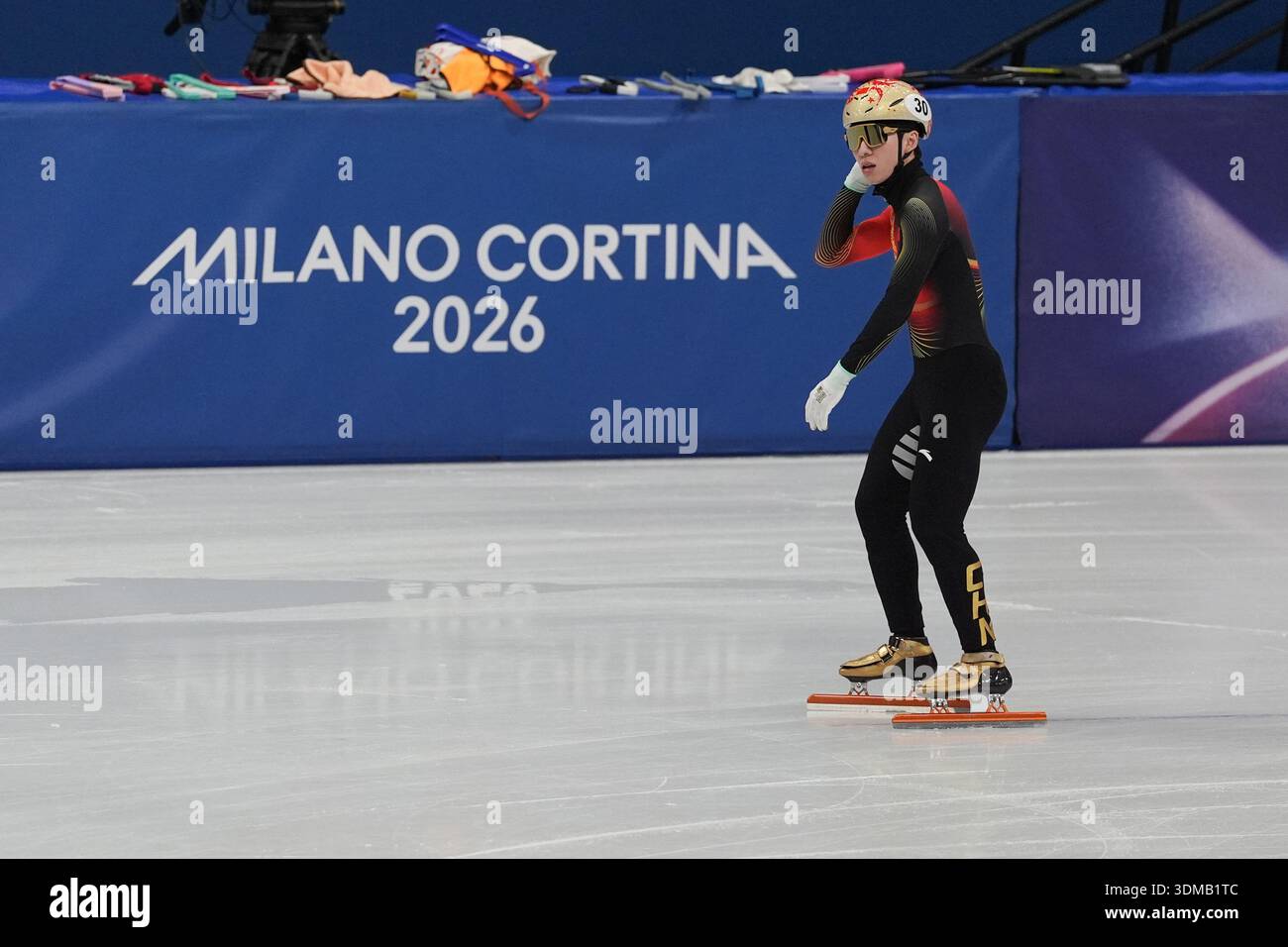 Chinese short track speed skater Lin Xiaodong in the training. Milan ...