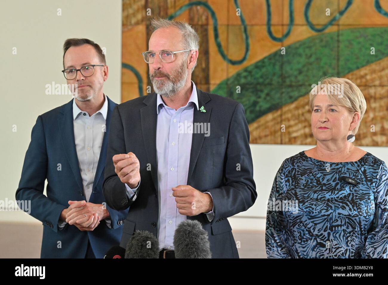 Greens senators David Shoebridge, Nick McKim and Barbara Pocock at a ...