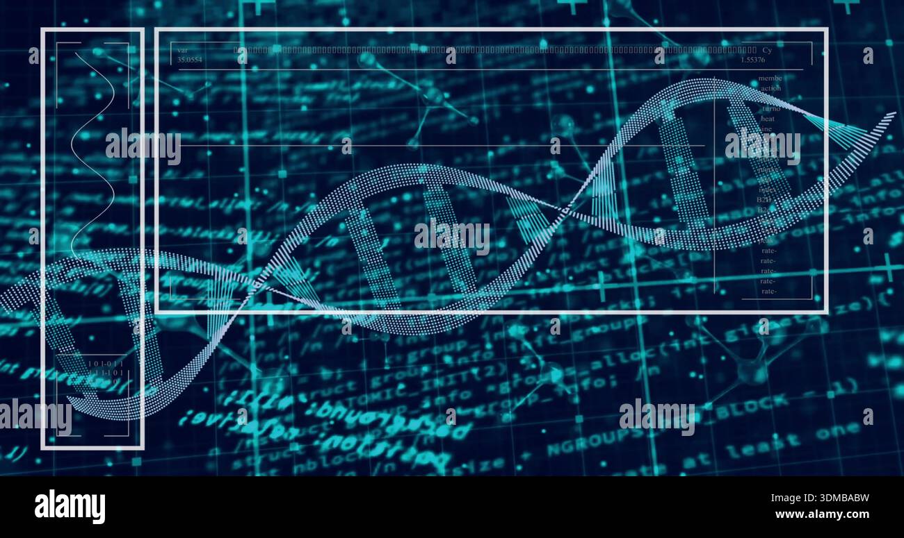 Animating dotted DNA double helix moving across on-screen interface ...
