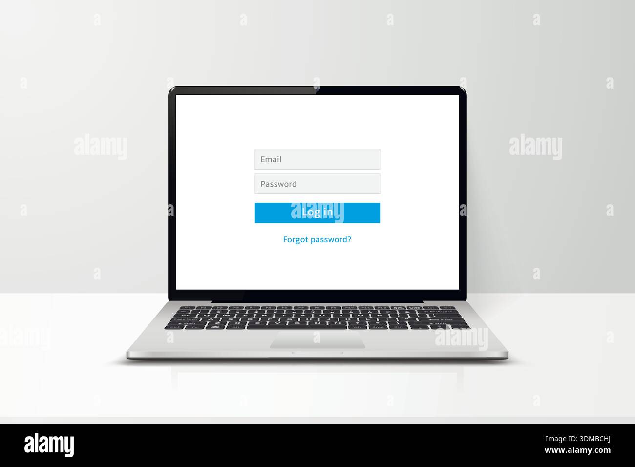 Login form on laptop screen. Laptop with login and password page ...