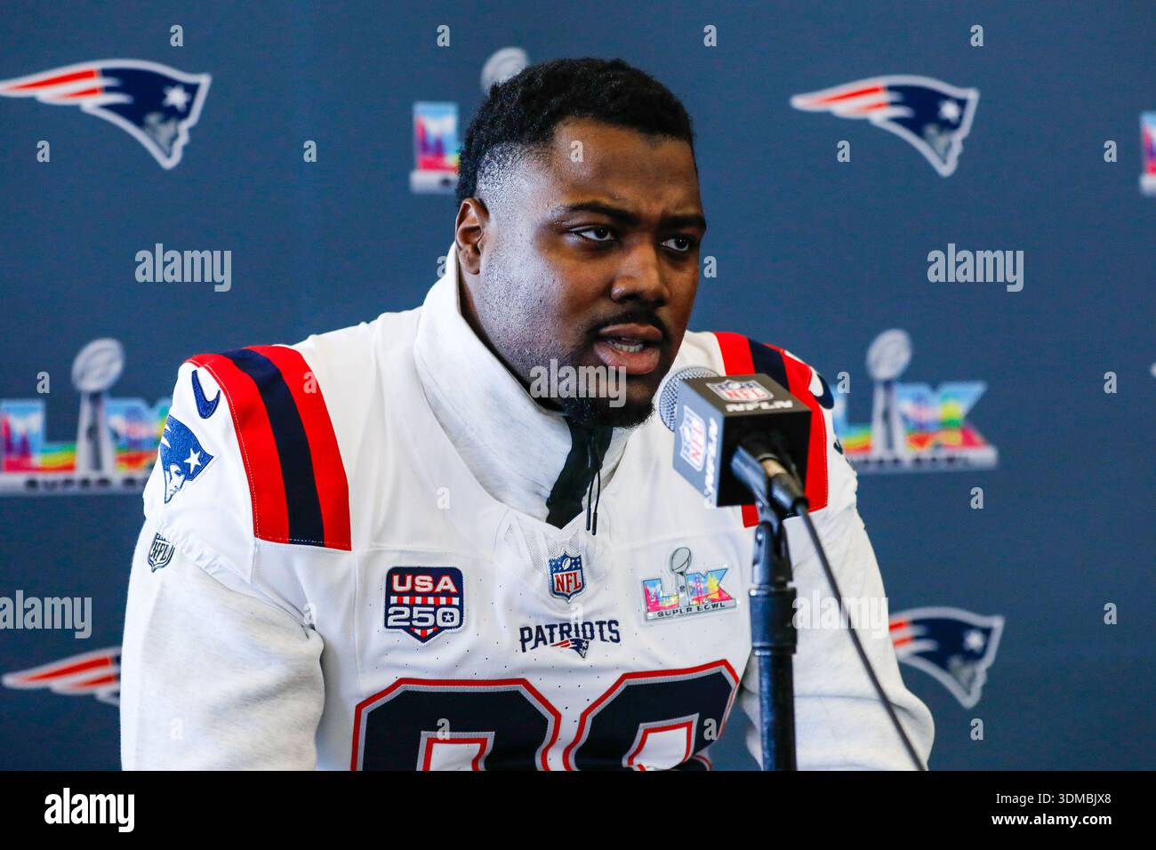 Christian Barmore of the New England Patriots during a press conference ...