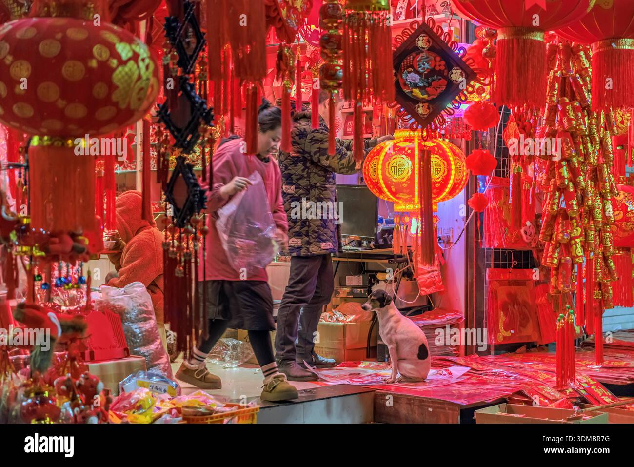 Residents shop for Lunar New Year decorations at a night market in ...