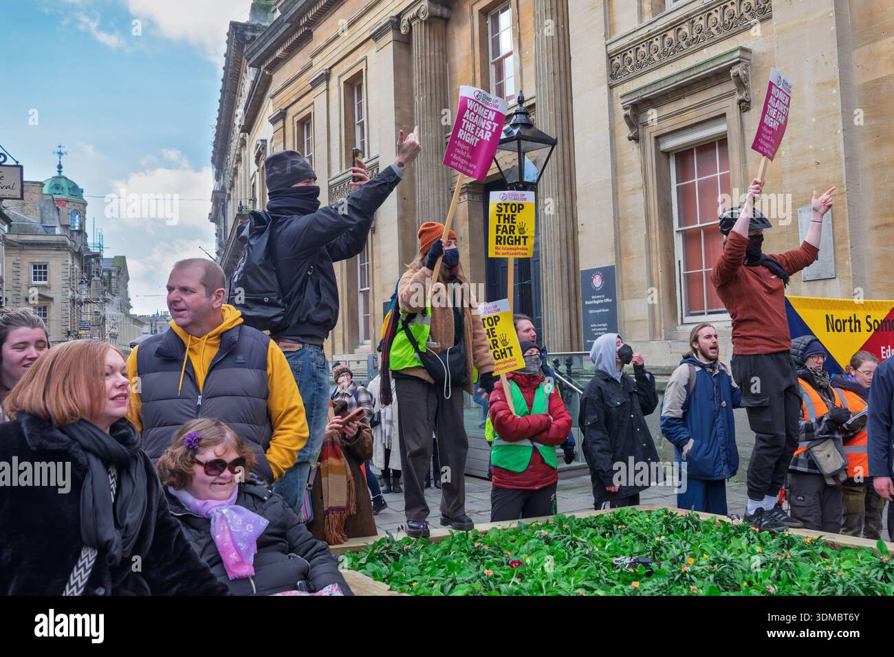 Bristol, UK. 10th Jan, 2026. Anti-racism activists are pictured as they ...