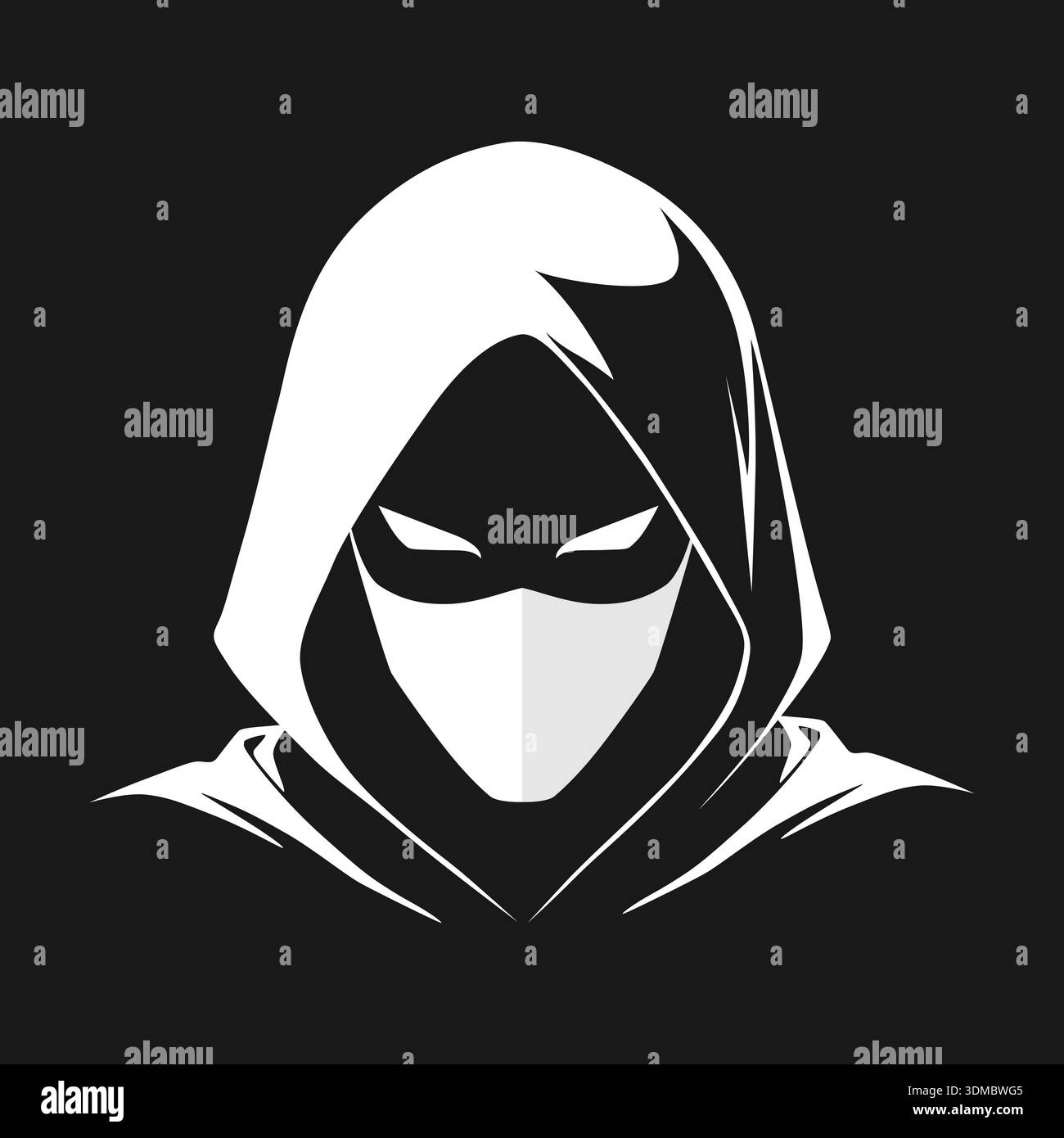 Mysterious hooded masked figure minimal monochrome vector-style ...