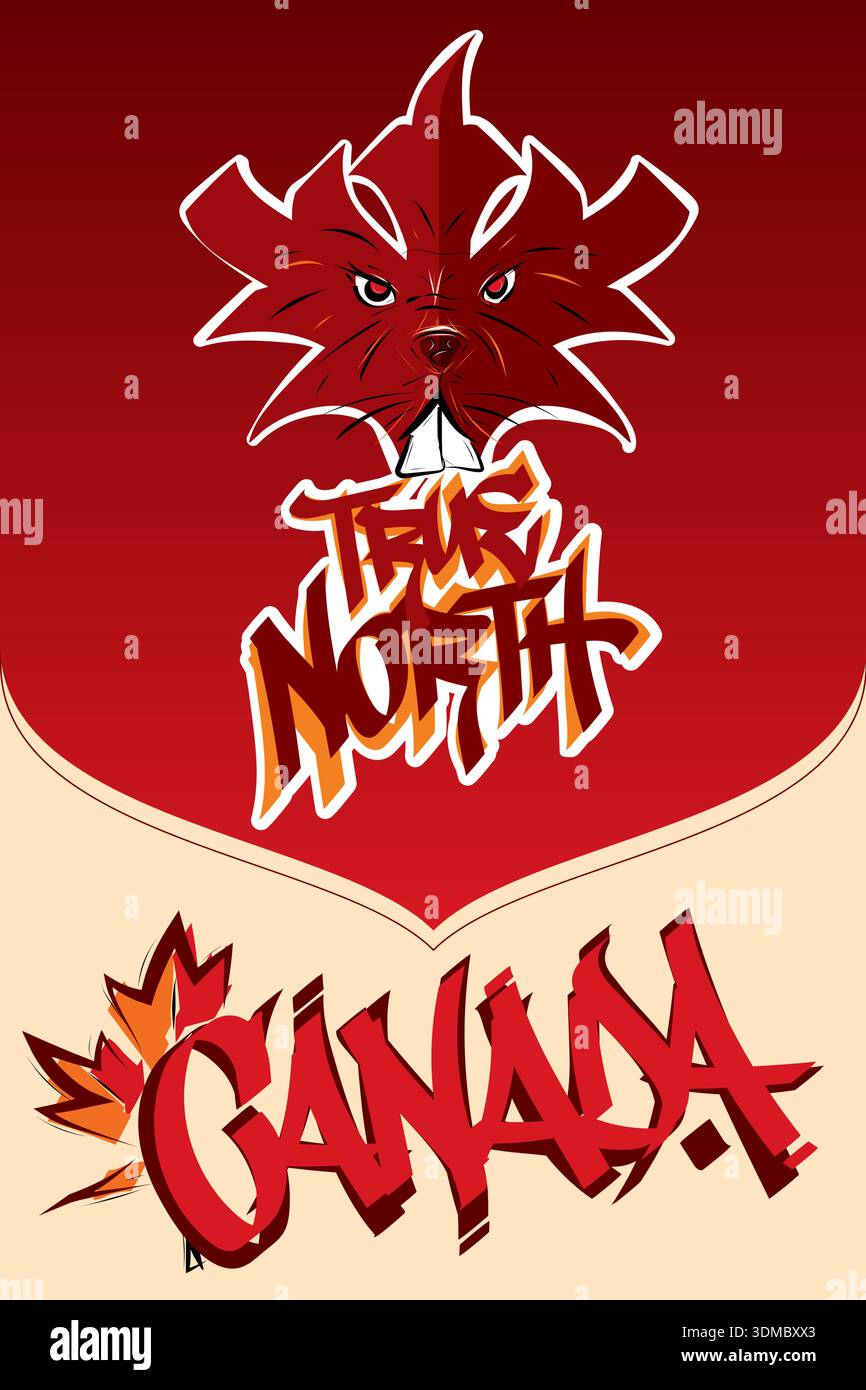 Graffiti style ''Canada'' ''True North'' tag handwritten vectorized ...