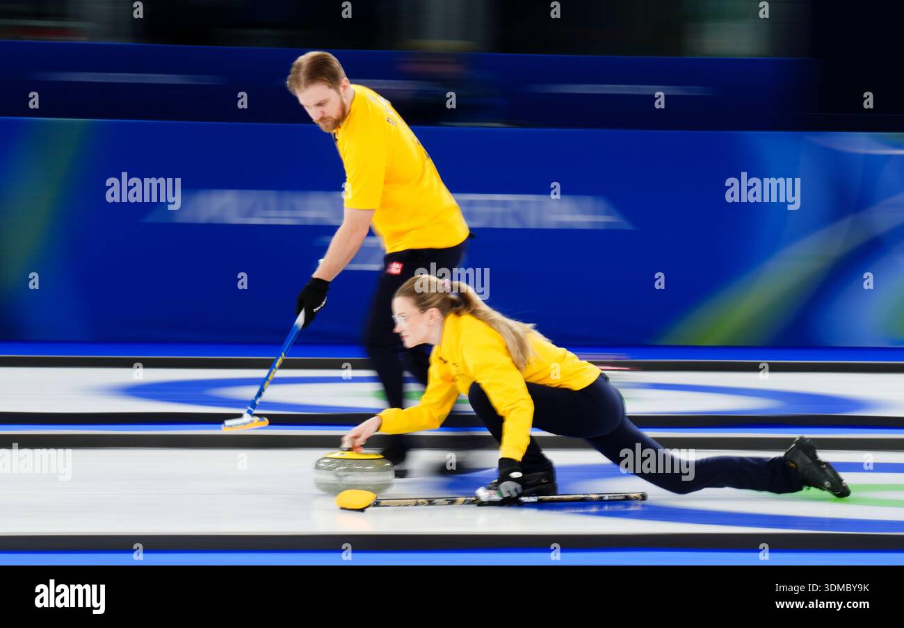 Sweden's Isabella Wrana and Rasmus Wrana during the Curling Mixed ...