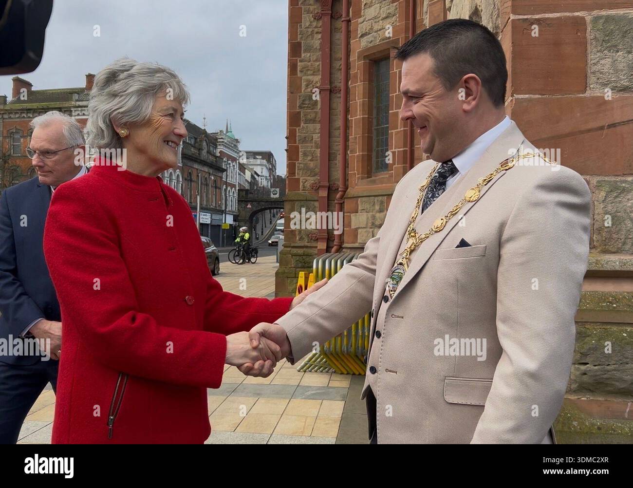 President of Ireland Catherine Connolly is welcomed by Mayor of Derry ...