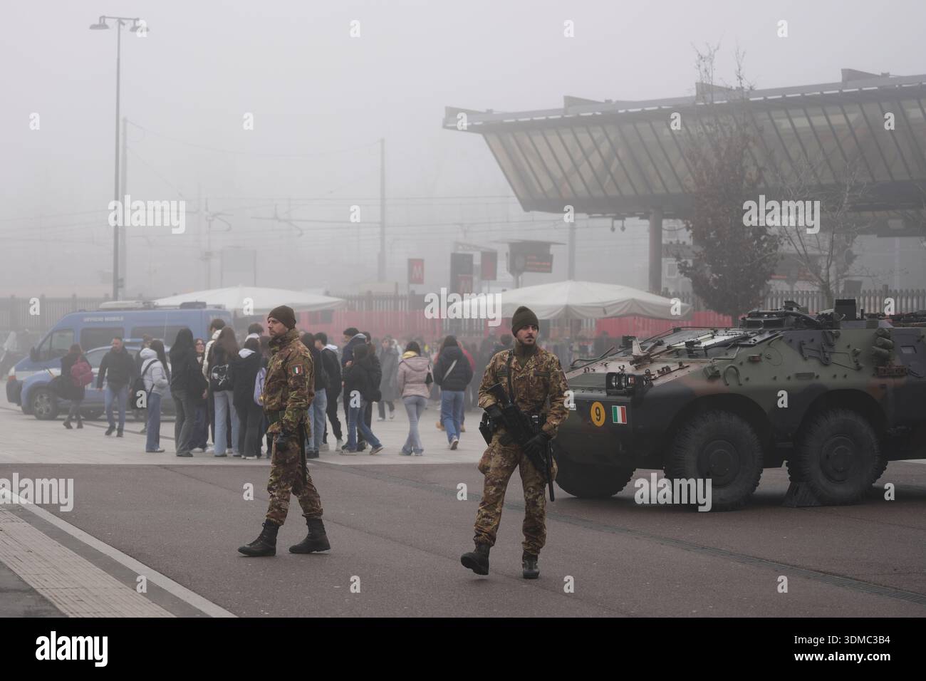 Italian soldiers patrol near Rogoredo metro station ahead of the 2026 ...