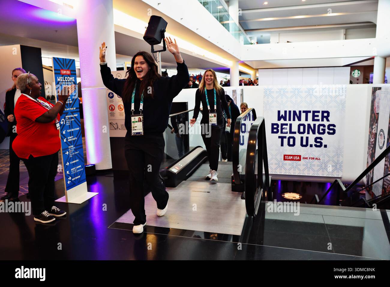 Freestyle Skier Kaila Kuhn of team United States gestures, at the Team ...