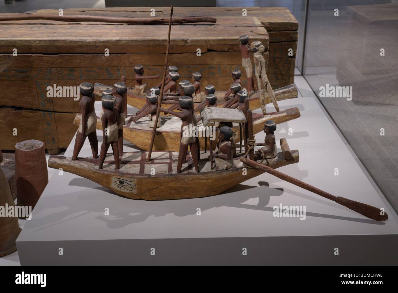 Ancient Egyptian wooden rowing boat model with crew, dating to 2090 BCE ...
