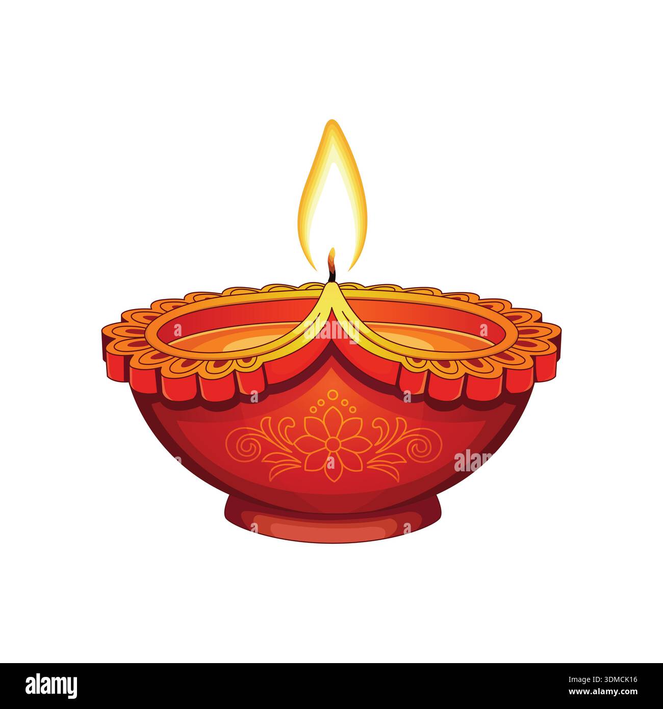 Traditional Diya Oil Lamp with Flame for Diwali Festival Vector ...