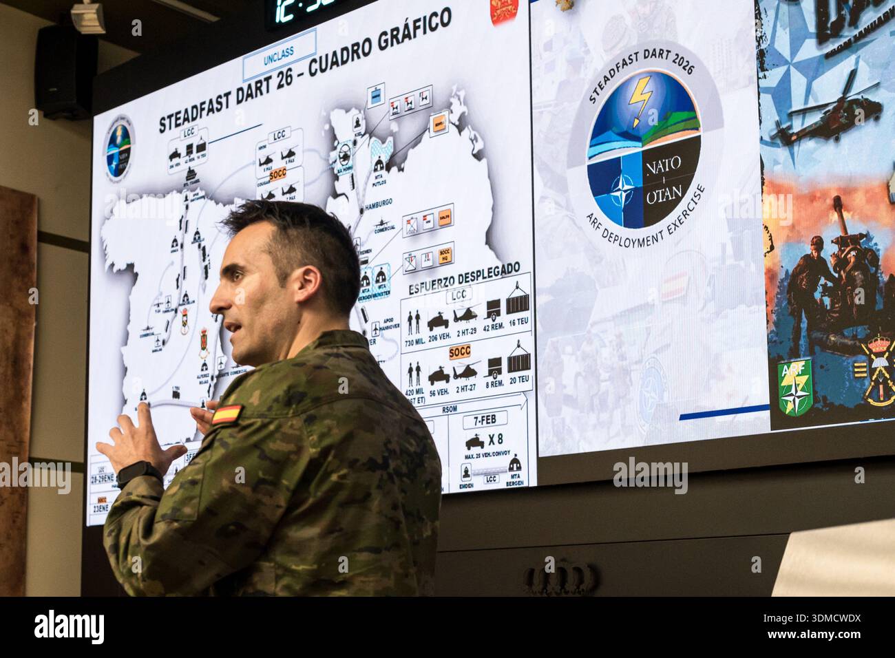 Commander Pedro Soriano Morales of the Spanish Army during the press ...