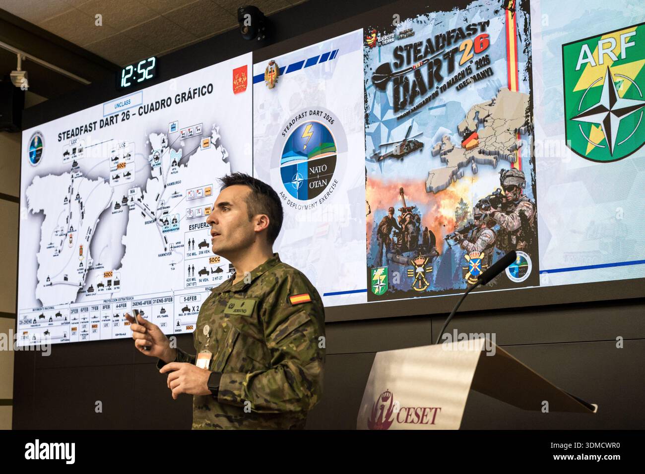 Commander Pedro Soriano Morales of the Spanish Army during the press ...