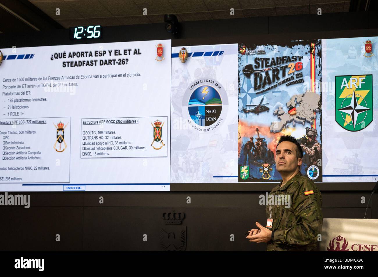 Commander Pedro Soriano Morales of the Spanish Army during the press ...