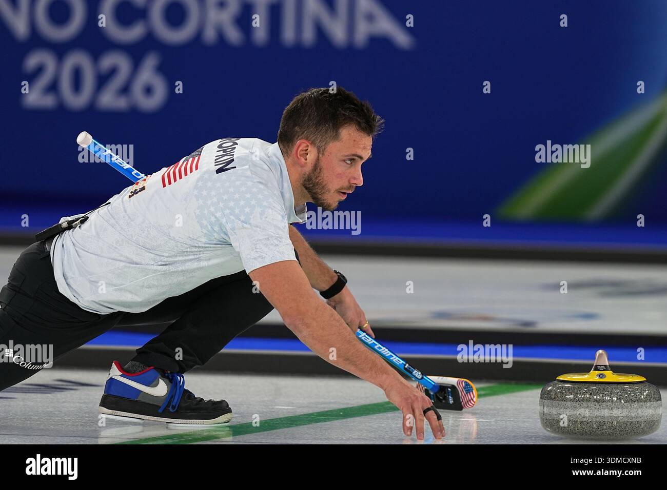 United States' Korey Dropkin competes against Norway during the mixed ...