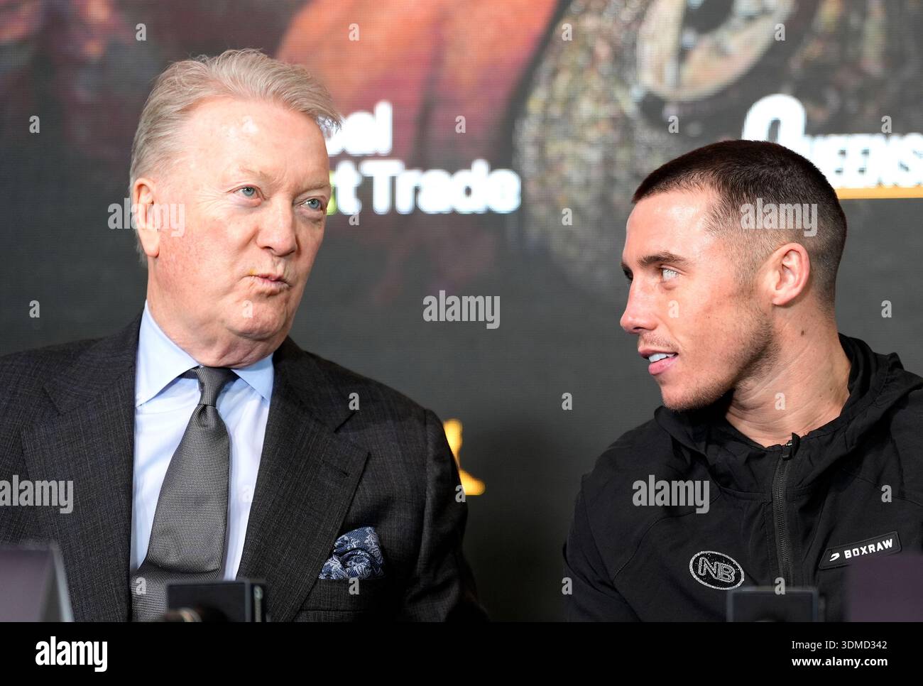 Boxing promotor Frank Warren (left) and boxer Nick Ball during a press ...