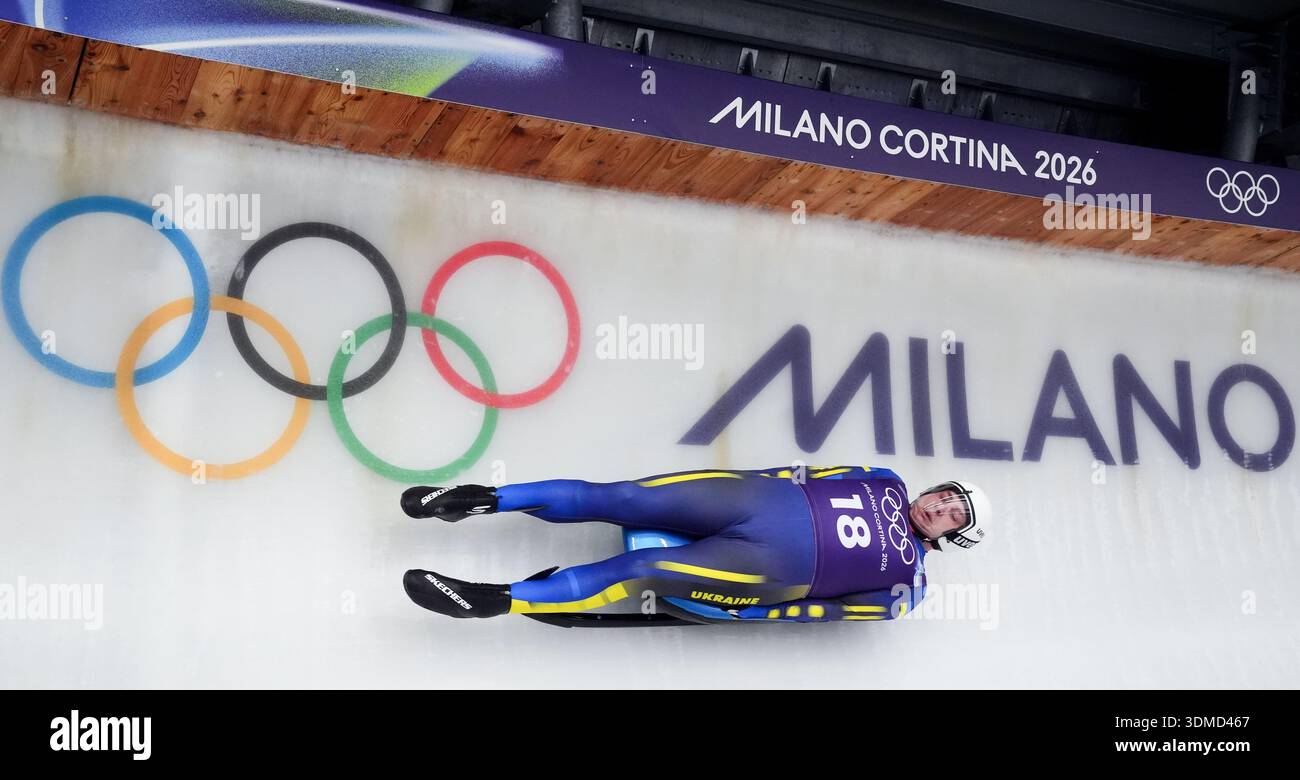 Ukraine's Andriy Mandziy during a Luge training run at the Cortina ...