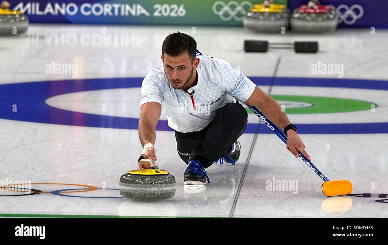 United States' Korey Dropkin competes against Norway during the mixed ...