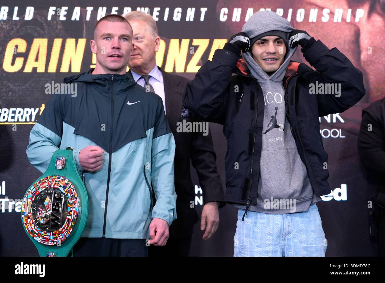 Boxer Andrew Cain (left) and Alejandro Jair Gonzalez face off during a ...