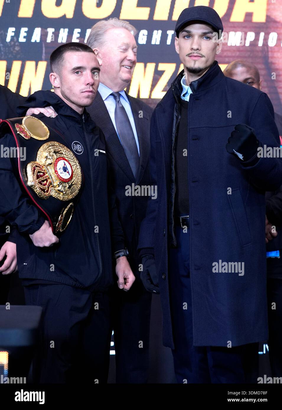 Nick Ball (left) and Brandon Figueroa face off as boxing promoter Frank ...