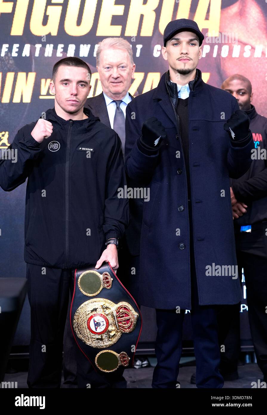 Nick Ball (left) and Brandon Figueroa face off as boxing promoter Frank ...