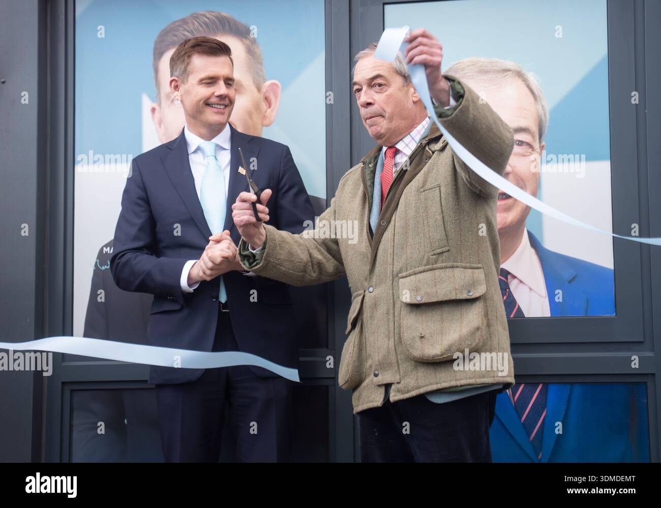 Reform UK leader Nigel Farage (right) and Reform UK's Gorton and Denton ...