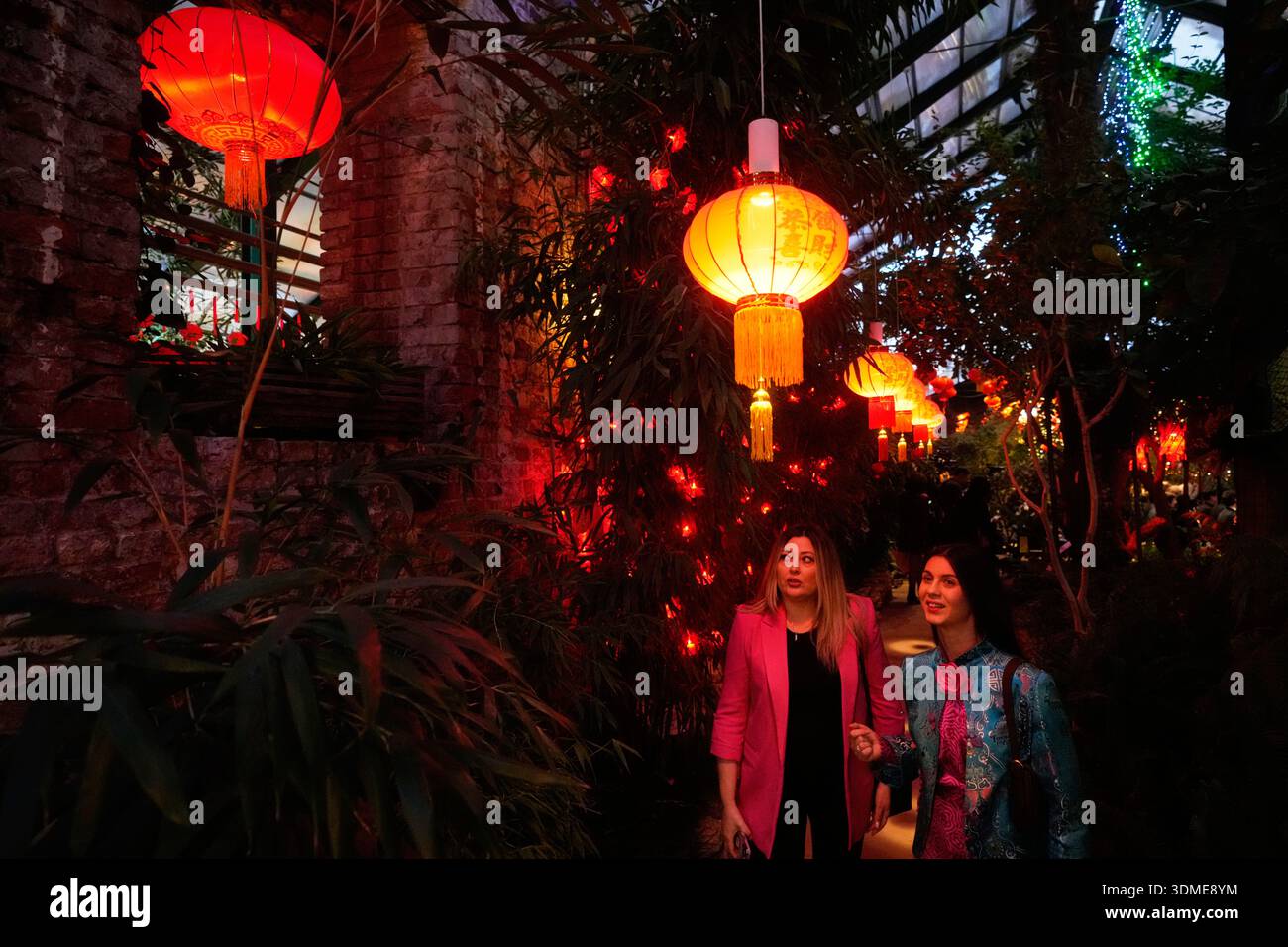 People attend a subtropical greenhouse of The Moscow State University ...