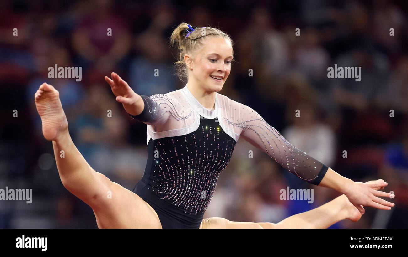 Denver gymnast Ashley Gallen performs her floor exercise during an NCAA ...