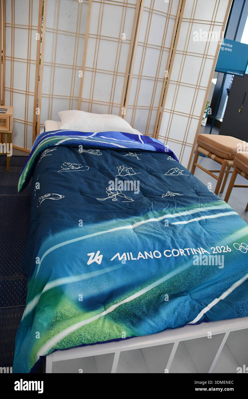 bed in the rooms of the Olympic village during Olympic Village Open Day ...